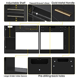 Saudism 40 Gallon Fish Tank Stand, 29 -50 Gallon Aquarium Stand, Black Tank Stand, Fish Tank Table with Drawer and Cabinet, Sturdy and Durable
