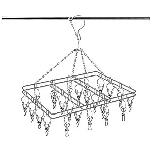 SYJINHUASY Tainless Steel Sock Drying Rack with 20 Clips, Stainless Steel Space-Saving Dryer Rack Washline for Sock,Underwear Etc Small Laundry Items (Stainless Steel-Square)