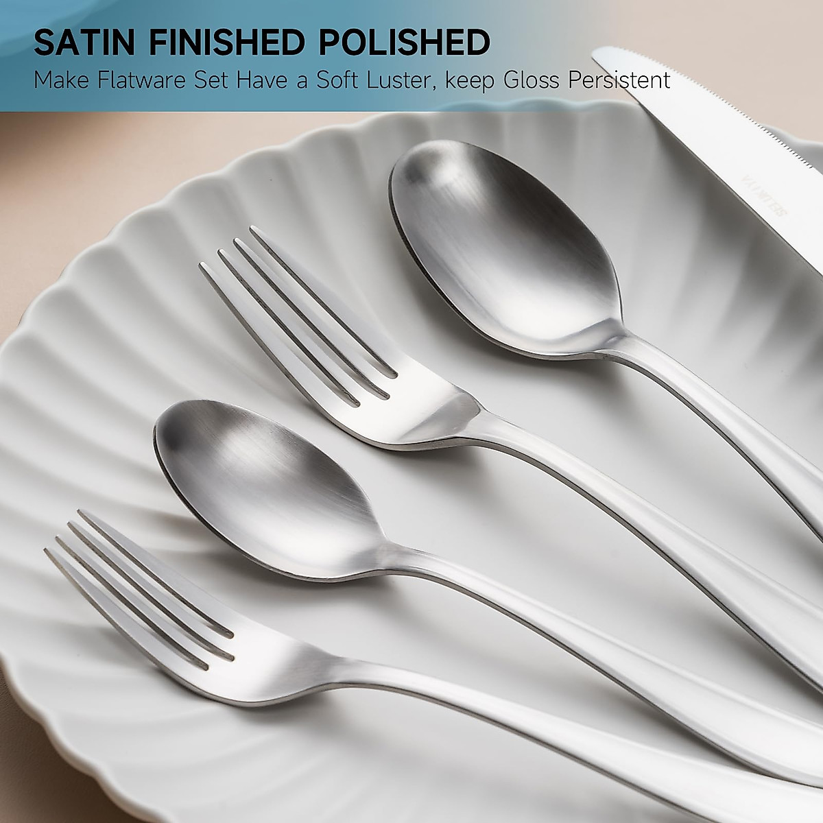 SELUKIYA Silverware Set for 4, 20 Piece Heavy Duty Stainless Steel Flatware Set, Satin Finish Cutlery Utensil Set, Dinner Fork Knife Spoon Tableware Set for Home Kitchen, Dishwasher Safe, Matte Silver