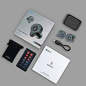 Sabbat True Wireless Earbuds Bluetooth 5.0 Headphones - Besue Deep Bass Wireless Headphones for Sport/Workout, Noise Cancelling Bluetooth Earbuds for Galaxy/iPhone/Android 30H with Wireless Charging