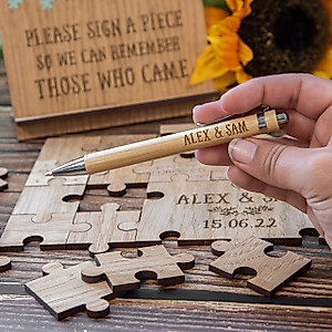 Wedding guest book alternative jigsaw puzzle personalized guestbook | laser engraved wooden pieces for party engagement reception anniversary (104 piece - Capital Letter Font)