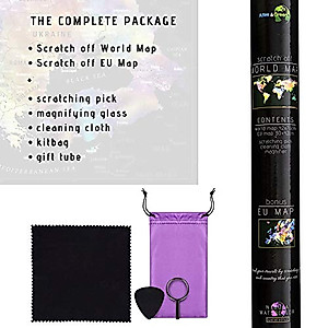 Scratch Off Travel Map + BONUS Europe Map | Premium World Map Scratch Off Poster in Nebula Watercolor | Travel Scratch Off Map with Accessories Kit and Travel Map Gift Tube