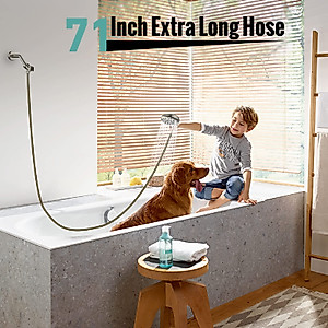 SR SUN RISE Shower Head 6-Settings 4.8 Inches High Pressure Shower Head with 1.8 Meter/71 Inch Long 304 Stainless Steel Shower Hose and Shower Arm Mount with Brass Ball Joint, Brushed Nickel