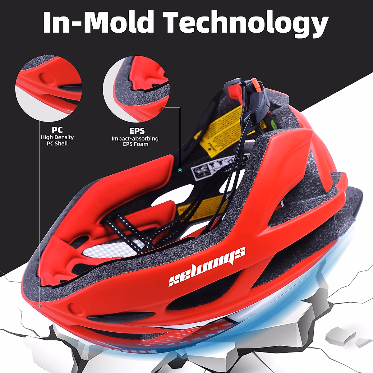 Shinmax Bike Helmet, CPSC/CPC Certificated Bicycle Helmet with Detachable Magnetic Goggles&Led Back Light&Portable Backpack Cycling Helmet Adjustable Mountain Bike Helmet for Adult Men Women SM-T69