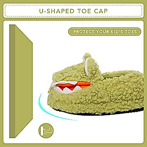 FUNCOO PLUS Green Crocodile Toddlers Fuzzy Slippers Kids Warm House Slippers Cute Animal Fluffy Slip On Home Shoes for Boys