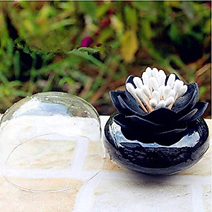 JforSJizT 2pcs Lotus Cotton Swab Holder,Q-Tips Toothpicks Canisters Holder with Clear Lid Dustproof Cover,Cotton Bud Brushes Holder Box Case Storage Organizer Jar(Black + White