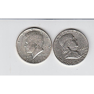 Franklin Kennedy Half Dollars (2) Coins Both 90% Silver XF-AU- Kennedy Half will always be 1964, Franklin date will varie XF-40