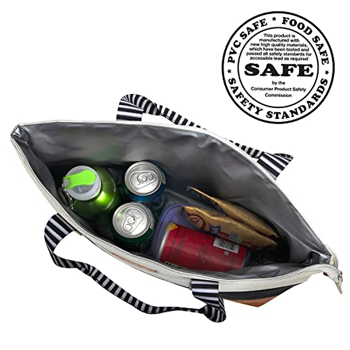 Extra Large Tropical Lunch Tote for Women Insulated 20 Can Cooler, Emma and Chloe Lunch Bags (Black & White)