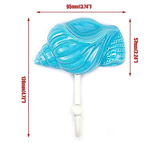 Quluxe Beach Decor 3D Seashell Conch Starfish Wall Hooks Towel Rack for Bathroom, Bedroom or Kitchen Coastal Theme Beach House Decor- Blue (Pack of 3)