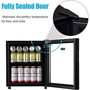 Mini Fridge Glass Door 60 Cans Beverage Cooler Refrigerator Mini Beer Fridge 1.6 cu.ft Organizer for Drinks Soda Wine Small Refrigerator with Blue LED for Home Office Dorm