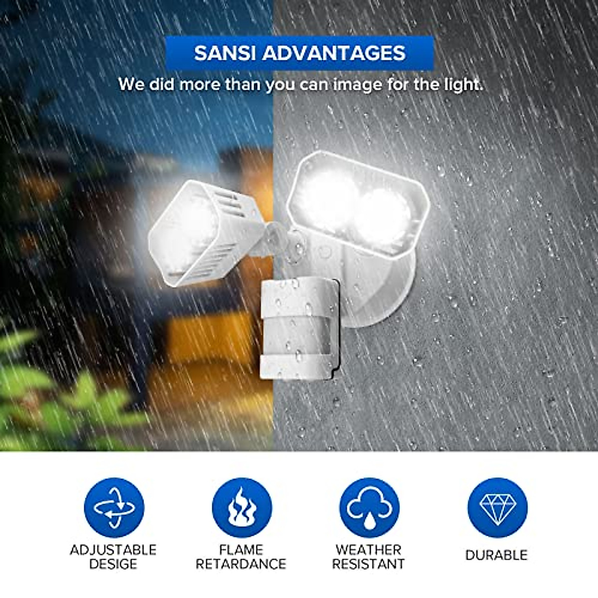 SANSI LED Security Lights, 18W (150Watt Incandescent Equiv.) Motion Sensor Lights, 1800lm 5000K Daylight Waterproof Outdoor Floodlights with Adjustable Dual-Head, White
