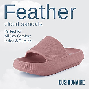 CUSHIONAIRE Feather Slides – Comfortable Cloud Cushion House Slippers for Women, Indoor Outdoor EVA Foam Foot Spa Shower Shoes, Non-Slip Arch Support, BLUSH 8