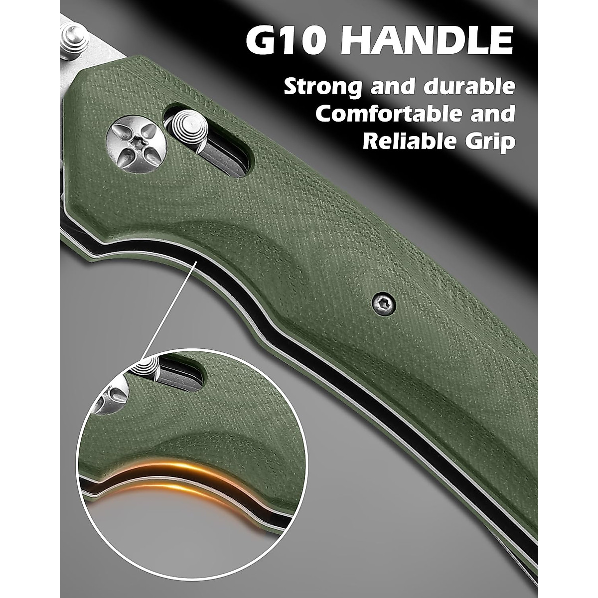 Folding Pocket Knife with Clip, 3.5 Inch 8Cr13MoV Steel Drop Point Blade with G10 Handle, Small EDC Knives for Men Women Outdoor Camping Hunting Survival Foldable Knife