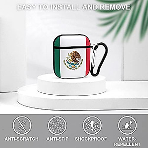 YouTary Mexico Flag Pattern Airpods 1 & 2 Case Cover, Apple AirPod Headphone Cover Unisex Personalized Shockproof Protective Wireless Charging Accessories with Keychain
