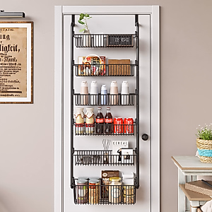 COVAODQ 6-Tier Pantry Door Organization and Storage Over the Door Pantry Organizer Metal Hanging Kitchen Spice Rack Can Organizer