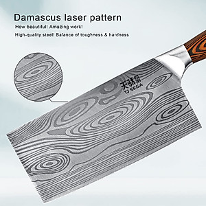 Professional Chinese Chef's Knife, Ultra Sharp Meat Cleaver 7.8 Inch, Damascus pattern Chopping Knife, 40Cr13 Steel Blade Thickness 3 mm, TJ SEGA Series TC19022