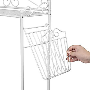 MyGift White Metal Bathroom Over The Toilet Shelf with Magazine Basket, Space Saver Freestanding Storage Organizer Rack