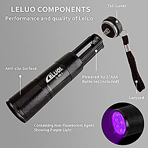 LELUOHQ Black UV Handheld Flashlights,9 LED Mini Light 395nm,Portable Pet Stain Detector for Pet Urine,Bed Bugs