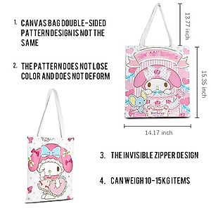 G-Ahora Cartoon Kitty Canvas Reusable Tote Bag Kawaii Kitty Portable Storage HandBags for Women Girl Student-8