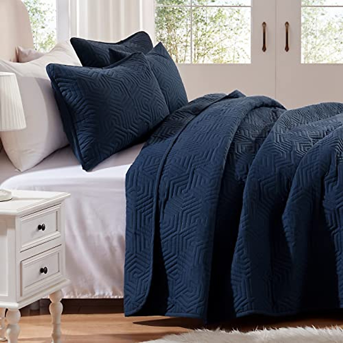 COZYART Navy Blue Quilt Set Queen Size