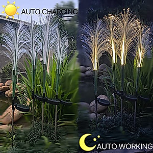 Outdoor Garden Lights,2 Pack Solar Powered Garden Lamps for Ground Lawn Patio Yard Solar Reed Garden Lights Waterproof Warm White Solar Powered Garden Light