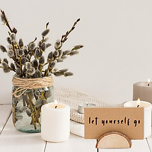 Whaline 60Pcs Wood Place Card Holders with 75Pcs Kraft Tented Cards Rustic Semicircle Table Number Holders Name Cards with Stands Picture Holders for Wedding Party Table Sign Supplies