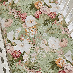 Brandream Luxury Softer Thicker Crib Sheets Set, 100% Organic Cotton Lilium Rose Floral Printed Toddler Sheets for Baby Girls, Breathable Comfy Durable, 28"x52" - Sage Green Ivory Blush Pink Yellow