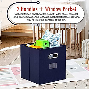 Ornavo Home Foldable Storage Bins Basket Cube Organizer With Dual Handles and Window Pocket - 6 Pack - 12" L x 12" W x 12" H - Navy Blue