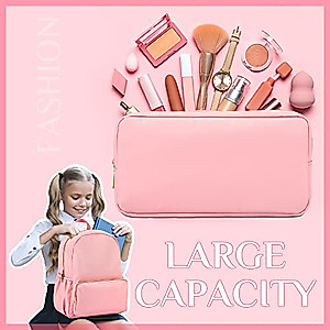 Kacctyen 4 Pieces School Backpacks Set Preppy School Book Bag Nylon Pouch Makeup Bag with Travel Tote Bag Solid Color Fanny Bag Back School Supplies for Student Teens Girls (Pink)