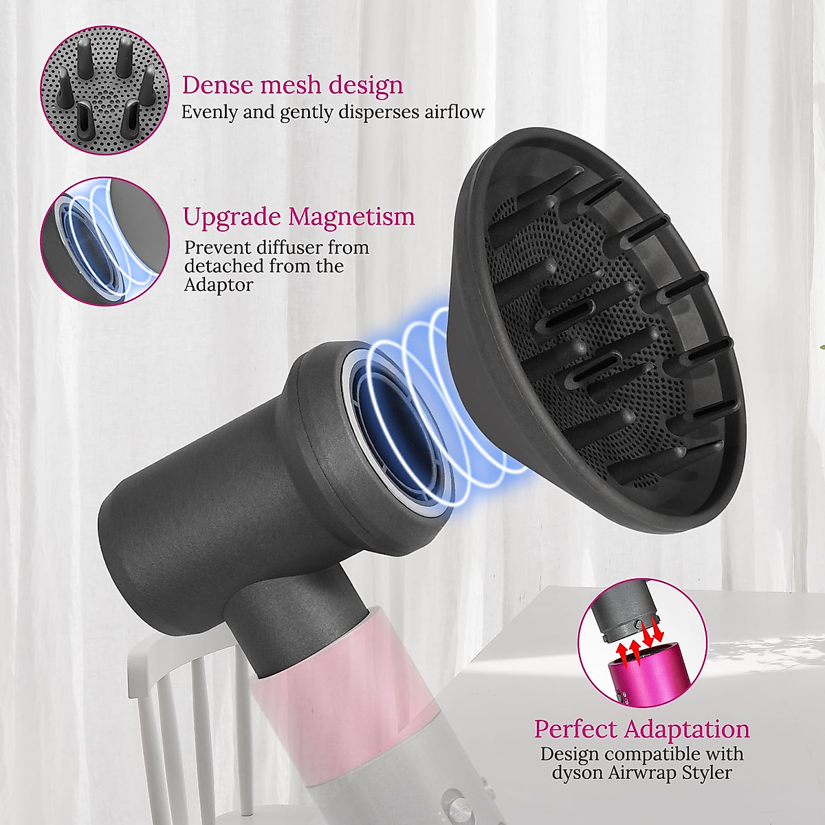 YTCHYYSK Diffuser and Adaptor for Dyson Airwrap Diffuser Attachment Compatible with Dyson Converting Styler to Hair Dryer