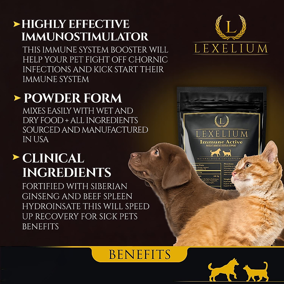 Lexelium Immune Support for Cats and Dogs - Natural Immunity Supplement Powder Helps Detoxify and Protect Your Pets from Digestive, Respiratory and Skin Issues - Helps with Chronic Infections - 200g