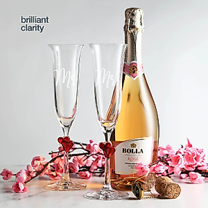 Champagne Flutes Set of 2-6 oz European Mr and Mrs Champagne Glasses with Red Hearts, Bride and Broom Champagne Flutes, Bridal Shower Gift, Wedding Gifts, Engagement Gifts for Couples