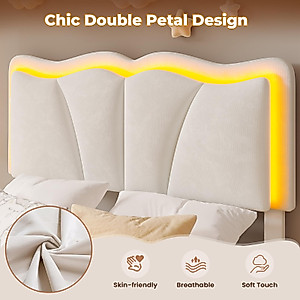 AOGLLATI Twin Bed Frame with 4 Storage Drawers & Charging Station,Upholstered Led Flower Twin Bed with Adjustable Headboard and Strong Wood Slat Support,No Spring Box Needed, Beige