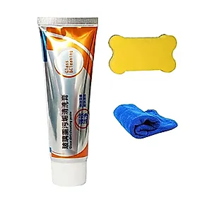 Glass Oil Film Removing Paste, Auto Car Glass Polishing Car Windshield Oil Film Cleaner for Bathroom Window Front Windshield Agent (1 Set)