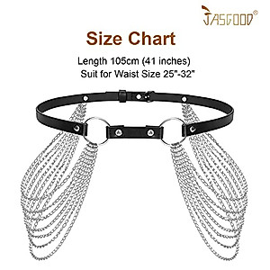 JASGOOD Punk Waist Chain Belt Black Leather Layered Belly Body Waist Chains Nightclub Rave Body Chain Belt for Women Girls (Black, Suit for Waist Size: 25"-32")