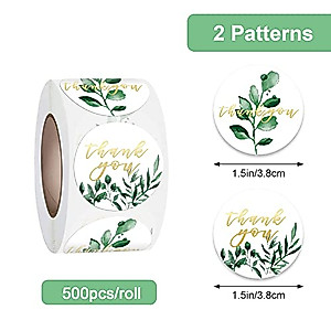 URROMA Greenery Thank You Favor Stickers, 1.5 in 500 Label Green Plant Fresh Round Thank You Sticker for Wedding Birthday Bridal Baby Shower Party Gift Stamp Envelope