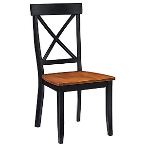 Home Styles Classic Black and Oak Pair of Dining Chairs, with Solid Hardwood Construction, Cottage Oak Finish, X-Style Back, and Mission Style Look, Set of Two