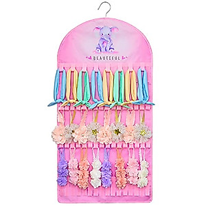 FIOBEE Baby Headband Holder Hair Bow Storage Wall Hanging Organizer Newborn Headbands Hanging Holder Girls Hairband Display for Wall Closet Kids Room, Pink Elephant