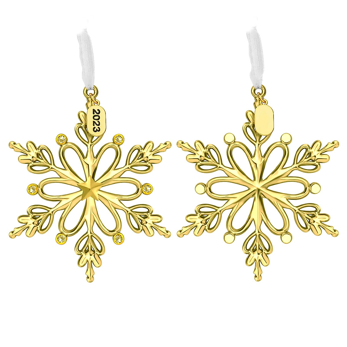 West style 2023 Golden Christmas Tree Ornaments–Metallic Snowflake Hanging Home Deco Hanging Pendant Holiday Keepsake Gift (C, Golden Snowflake)