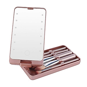 FQYYDD Illuminated Makeup Mirror Portable Mini Led Makeup Mirror Touch Screen Rotates The Makeup Brush Storage Box