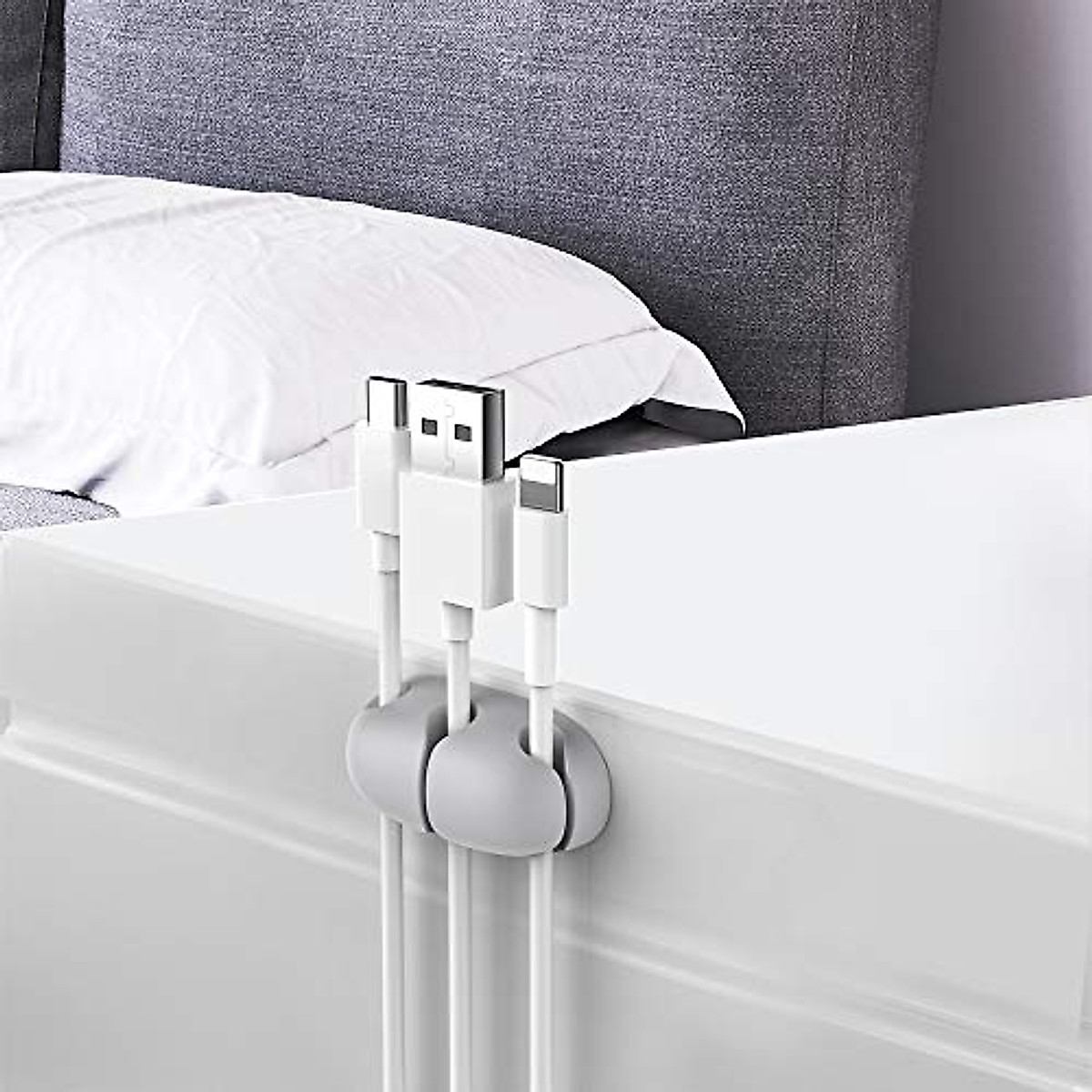 Delidigi 6 Pack Cord Holder Clips for Desk, Strong Adhesive Wire Cable Organizer Keeper for Organizing USB Charging Cable Home Office and Car (Grey)