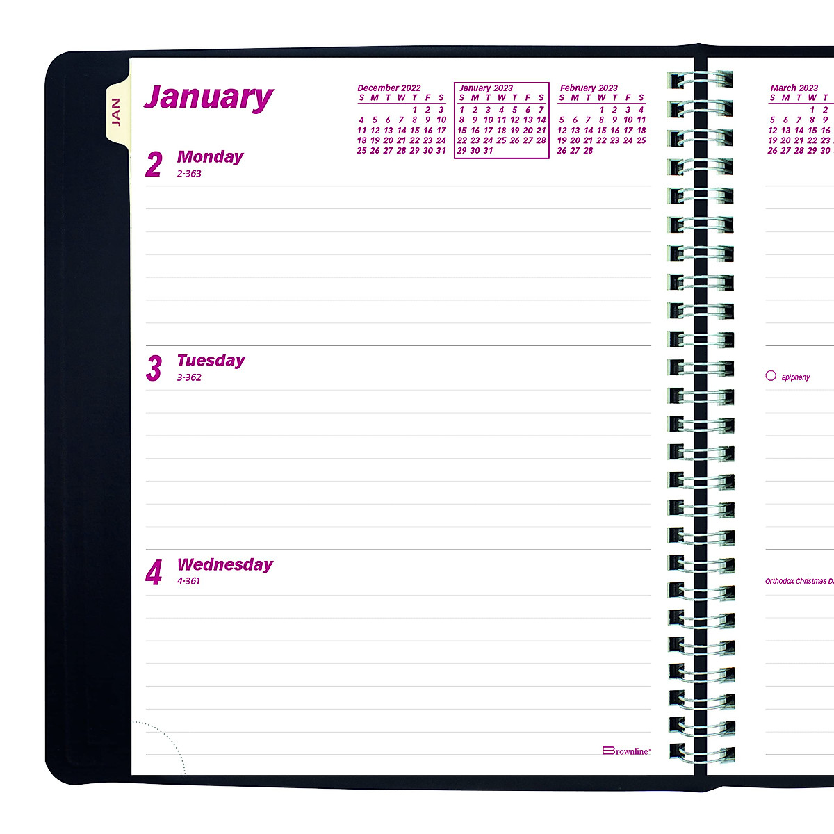 Brownline 2023 Essential Weekly/Monthly Planner, 12 Months, January to December, Twin-Wire Binding, 8.5" x 6.75", Black (CB850.BLK-23)