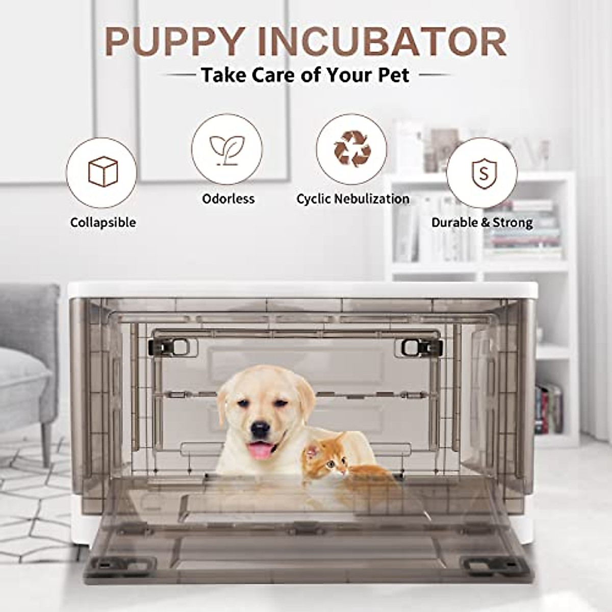 HKDQ Puppy Incubator, Pet Incubator Box Large PET Brooder Nursery,Nebulization Box,Kitten Incubator,Incubator for Puppies with Pet Heating Pad and Pet Medicine Feeder（55L）