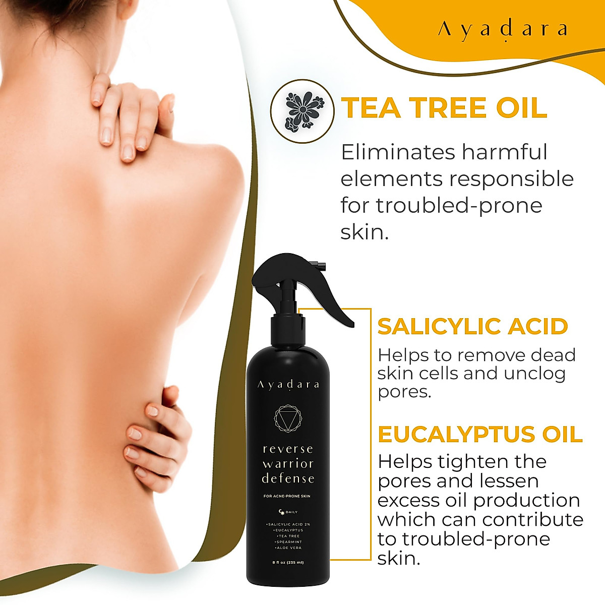 Acne Treatment Body Spray, 8 fl oz, Cystic Back Acne Treatment Spray with Salicylic Acid, Tea Tree Chest, Butt and Body Acne Spray for Hormonal Acne, Bacne Treatment for Teens Adults, 2000 Sprays