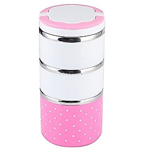 Oumefar Bento Box Pink Cylindrical Thermal Bento Box 1-3 Layer Changeable Insulation Thermo Thermal Lunch Box Food Storage Container with Wave Dot Pattern