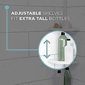 Zenna Home Tension Pole Shower Caddy, 4 Shelves, Adjustable, 60 to 97 Inch, White