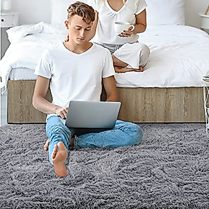 QXKAKA Soft Grey Rugs for Bedroom Living Room Carpet, 4X6 Gray Rug Small Fluffy Shag Area Rug, Non-Slip Plush Fuzzy Kids Rug for Nursery, Washable Furry Throw Rugs for Girls Boys Room Dorm Home Decor