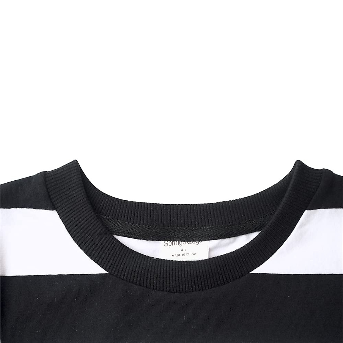 Spring&Gege Boys' Long Sleeve Striped T-Shirt Crew Neck Tees, Black and White Stripes, 9-10 Years