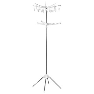 RudyHousee Clothes Drying Rack, 72 Inch Tripod Laundry Drying Rack 2 Tier, Folding Steamer Stand, Garment Rack for Hangers, for Saving Sapce, Clothes Storage, Metal Frame, Indoor Outdoor, White