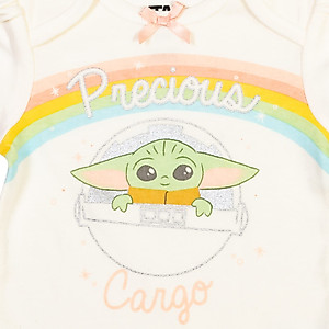 STAR WARS The Mandalorian The Child Newborn Baby Girls 3 Piece Outfit Set: Pullover Fleece Hoodie Cuddly Bodysuit Pants Pink/White/Green 3-6 Months